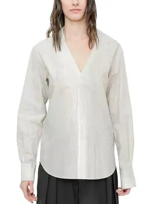 MAISON MARGIELA Pinstripe V-neck Shirt - Blue
