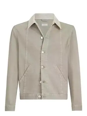 Brunello Cucinelli Garment-dyed Comfort Cotton Denim Jacket With Leather Collar - Neutrals