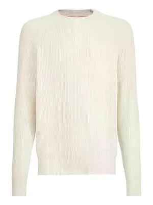 Brunello Cucinelli Malfilé Cotton English Rib Sweater With Raglan Sleeves - Neutrals