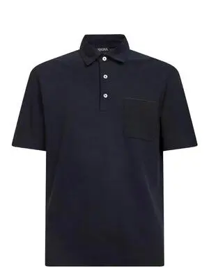 Zegna Patch Pocket Cotton Polo Shirt - Blue