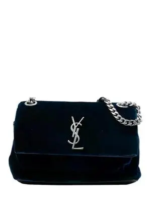 Saint Laurent Small Velvet Monogram West Hollywood Crossbody Bag - Blue