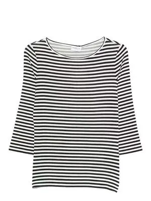 Marella Striped Three-quarter Sleeve Top - Black