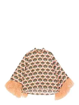 La DoubleJ Feather-trimmed Printed Top - Brown