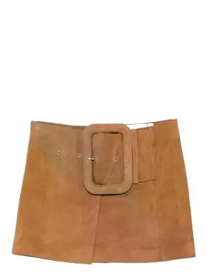 AMI Paris Buckled A-line Mini Skirt - Brown