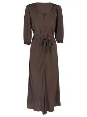Seventy Belted V-neck Dress - Brown