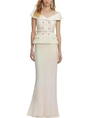 SELF-PORTRAIT Embellished Belted Maxi Dress - Neutrals