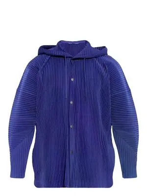 Issey Miyake Pleated Hooded Jacket - Blue