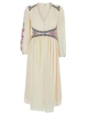 Ba&sh Embroidered Long-sleeved Dress - Neutrals