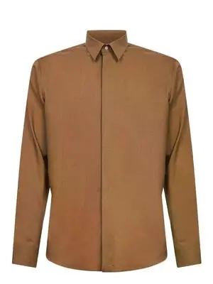 D4.0 Covered-button Long-sleeve Shirt Brown