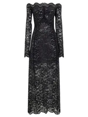 Rabanne Sequin-embroidered Scalloped Dress - Black