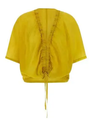 NUDE Gathered V-neck Blouse - Yellow