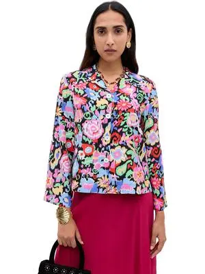 Rixo Ginette Ikat Bloom Charcoal Blouse - Multi