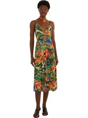 Farm Rio Sleeveless Midi Dress With Fish Sea Print - Fish Sea Multicolor