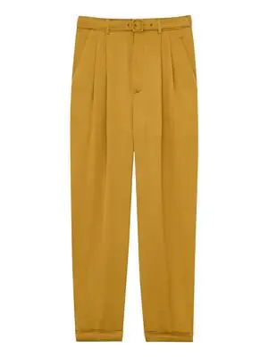 Saint Laurent Silk Pleated Slim Trousers - Brown