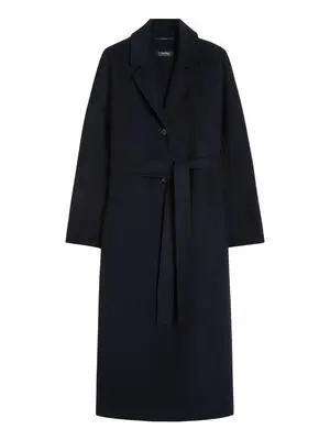 Max Mara Virgin Wool Belted Coat - Blue