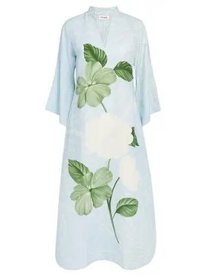 Verandah Linen-cotton Kaftan Maxi Dress - Blue