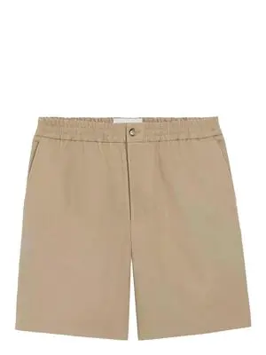 AMI Paris Cotton Gabardine Elasticated Waist Shorts - Brown