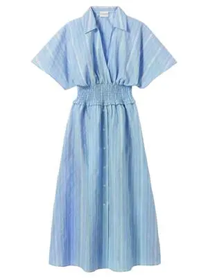Claudie Pierlot Striped Shirred Midi Dress - Blue