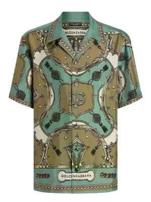 Dolce & Gabbana Cargo-print Hawaii Washed Silk Twill Shirt - Green