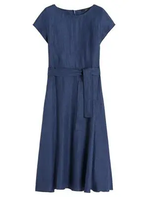 Max Mara Linen Belted Midi Dress - Blue
