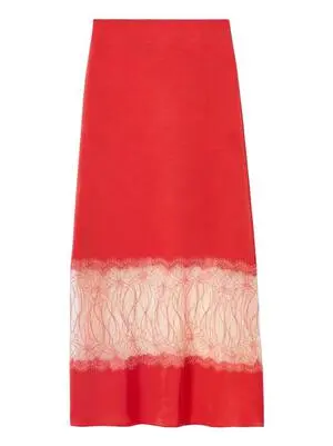 Claudie Pierlot Satin A-line Midi Skirt With Lace Detailing - Red