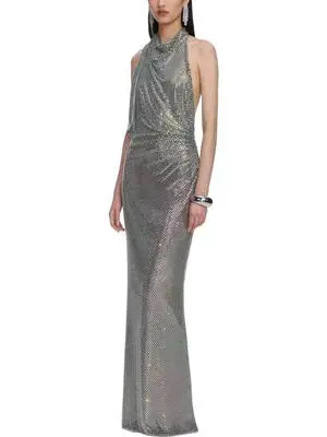 SELF-PORTRAIT Embellished Cowl-neck Maxi Dress - Silver