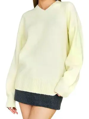 SEROYA Alejandra V-neck Sweater With Ribbed Trims - Yellow