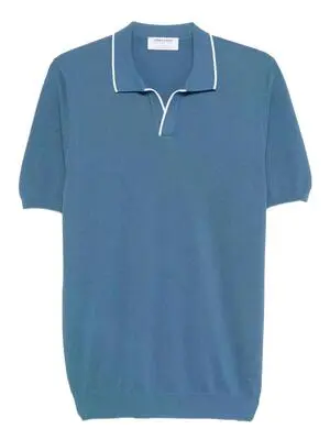 GRAN SASSO White-trim Polo-collar T-shirt - Blue