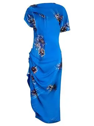 Proenza Schouler Antonella Printed Draped Midi Dress - Blue