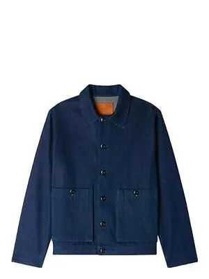 Sandro Collared Patch-pocket Denim Worker Jacket - Navy Blue