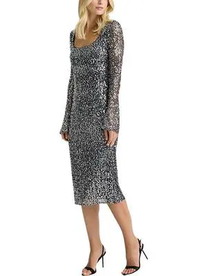 St. John Pailette Scoop Neck Sheath Dress - Black/silver