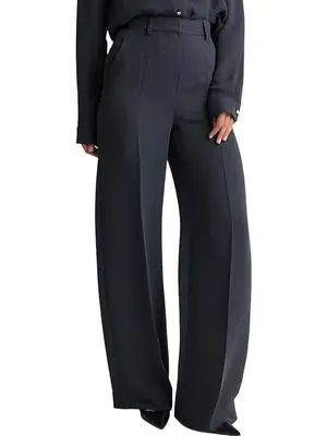 St. John Heathered Crepe Wide Leg Pants - Dark Grey Melange
