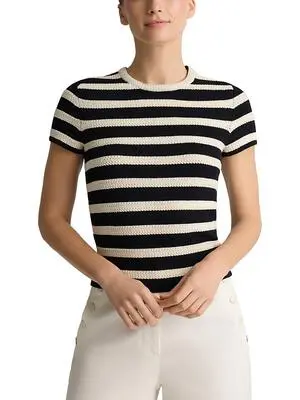 St. John Wool Blend Crewneck Sweater - Black/navy Multi