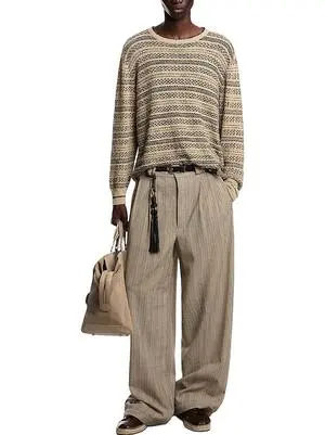 Emporio Armani Knit Jacquard Cotton Blend Sweater - Beige/black