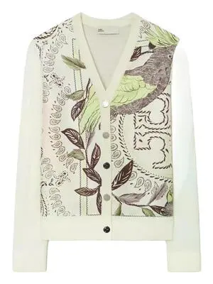 Tory Burch Silk-front Merino Wool Cardigan - Neutrals