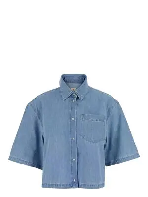 Ag Kodiac Chest-pocket Crop Shirt - Blue