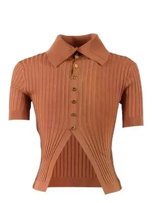 Elisabetta Franchi Ribbed Roll-neck Top - Brown