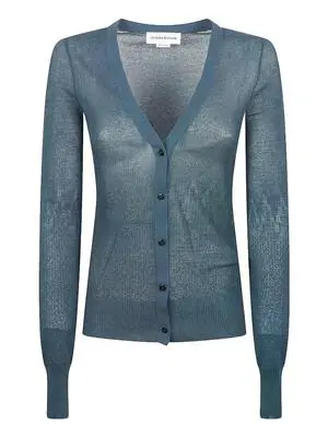 Victoria Beckham Buttoned V-neck Cotton Cardigan - Blue