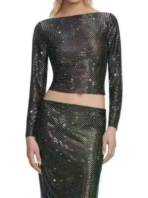 SELF-PORTRAIT Rhinestone Tulle Top - Black