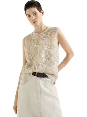 Brunello Cucinelli Top With Seabed Embroidery - Beige