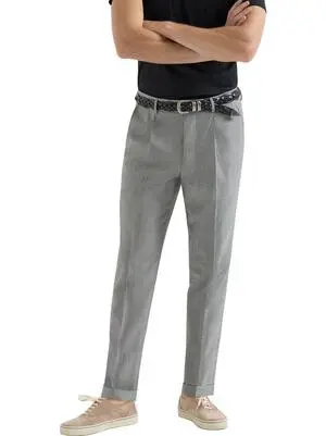 Brunello Cucinelli Prince Of Wales Virgin Wool Trousers Grey