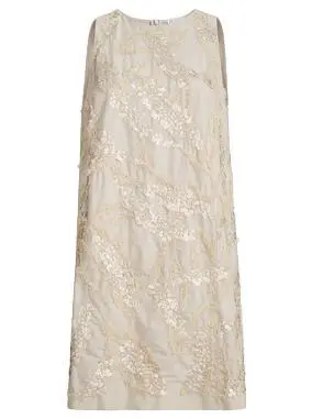 Brunello Cucinelli Mini Dress With Embroidery - Beige