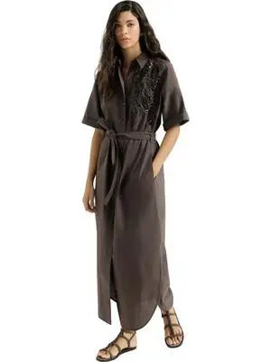 Brunello Cucinelli Dress With Seabed Embroidery - Brown