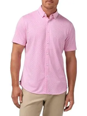 Mizzen+main Halyard Geo Print Short Sleeve Performance Button-up Shirt - Pink Salt Tossed Triangle