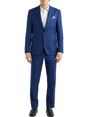JACK VICTOR Engel Medium Peak Lapel Wool Suit - Blue