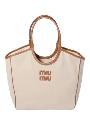 Miu Miu Ivy Canvas And Leather Bag - Beige/brandy