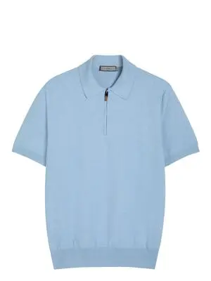 Canali Panelled Cotton Polo - Light Blue