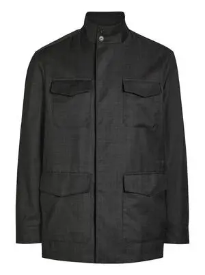 Canali Funnel-neck Wool Jacket - Grey