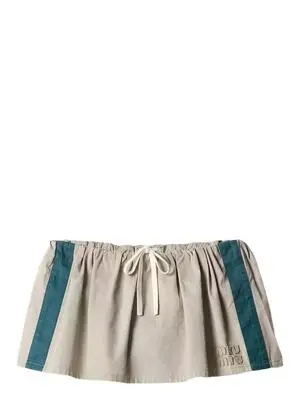 Miu Miu Miu Miu Washed Twill Mini Skirt With Racing Stripes Neutrals
