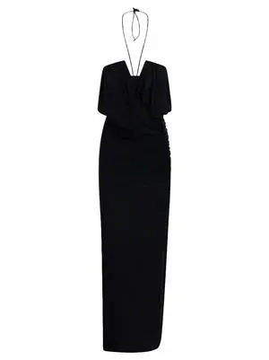 AMAZUIN Halterneck Ruched Dress - Black